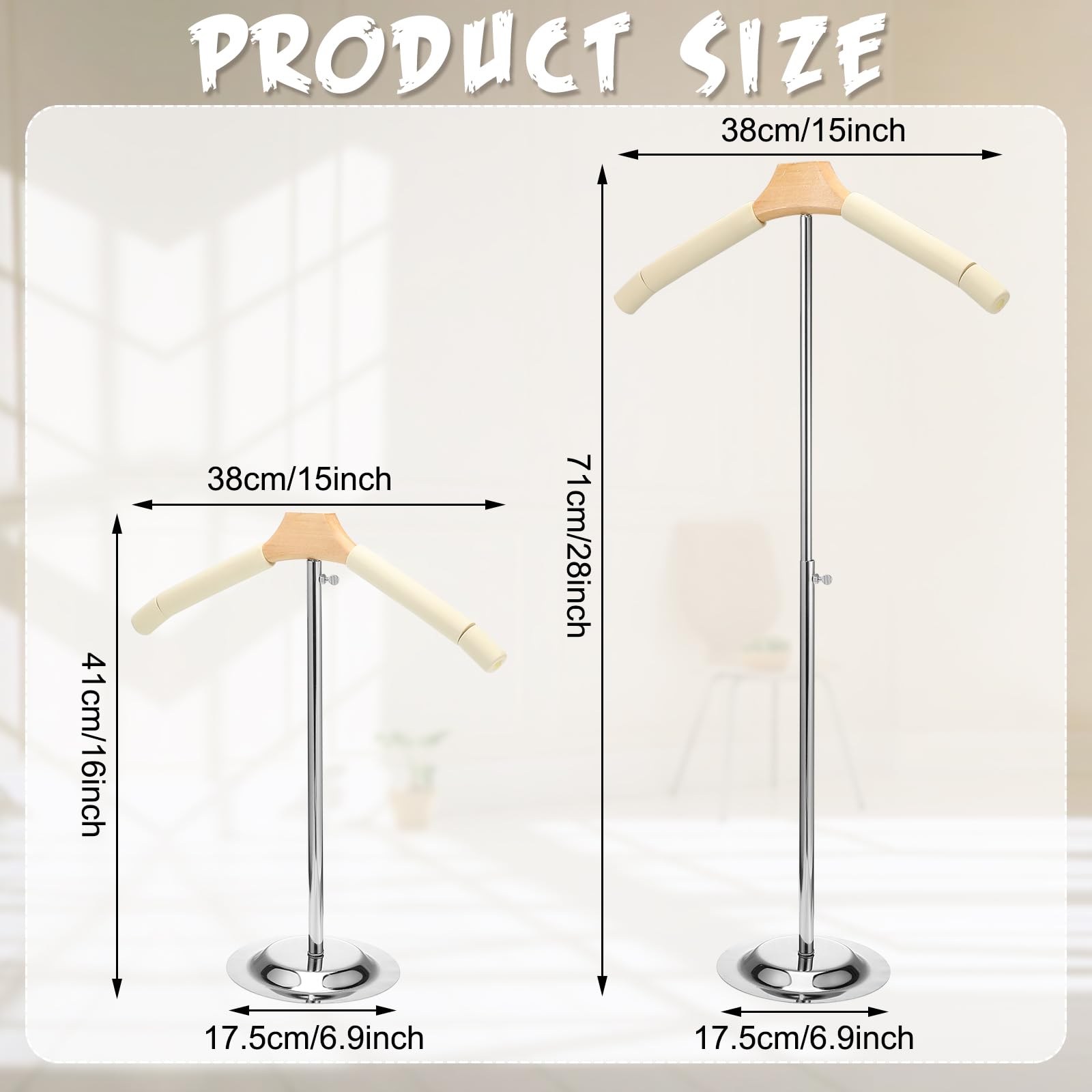 Soaoo Flexible Shoulder Stand Adjustable T Shirt Display Beige Coat Hanger Stand Portable Hanging Clothing Display Rack Garment Coat Holder for Retail Vendor, Height 16-27.9 Inch(1 Pcs)