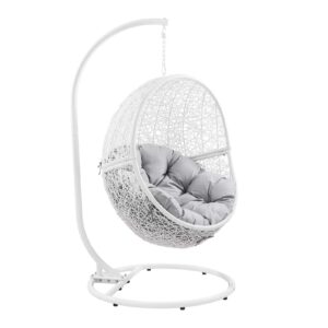 modway encase outdoor patio rattan swing chair in white gray