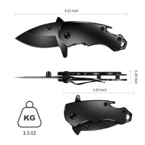 Small Folding Pocket Knife for Men – Compact EDC Keychain Knife with Clip for Camping, Hiking, Everyday Use, Black