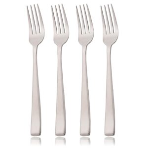 jashii set of 4, 304 stainless steel 8.27" dinner forks set with square handle, satin finish matte silver table forks thick silverware fork set, dishwasher safe