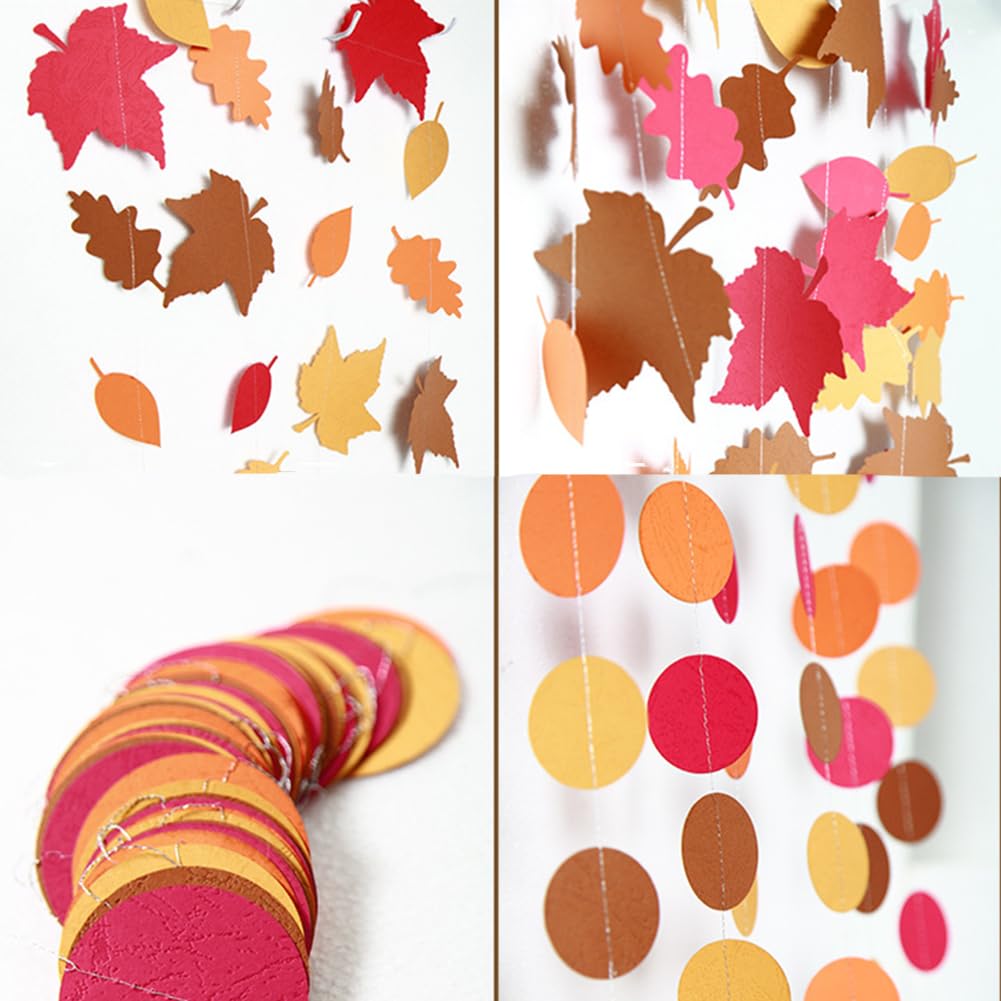 Fall Party Decorations Orange Burgundy Paper Fans Yellow Paper Pom Poms Paper Lanterns Maple Leaf Garland Circle Dot for Autumn Harvest Birthday Fall Bridal Shower Baby Shower Thanksgiving Party Decor