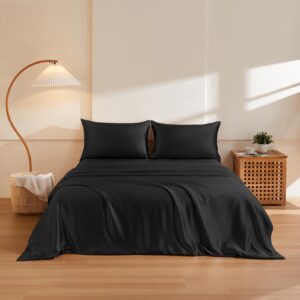 thxsilk 100% pure mulberry silk duvet cover set 3 piece, 6a+ grade luxury soft bedding silk sheets for hair and skin, 1 pcs duvet/quilt/comforter cover with 2 zippered pillowcases (black, king)