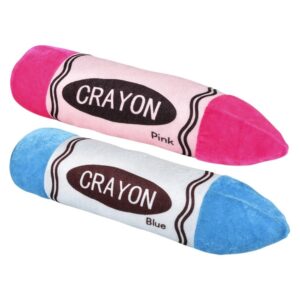 forest & twelfth 14” stuffed crayons 2pcs crayon plush toy set - soft and huggable blue and pink crayon prop toys for imaginative play and learning, comfy pencil pillow plush