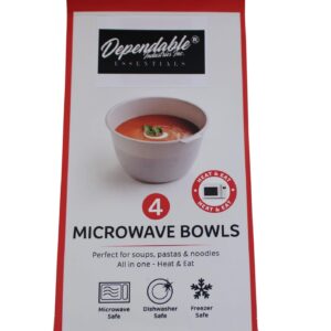 Dependable Industries inc. Essentials Unbreakable Microwave Bowls Heat and Eat 26 OZ Dishwasher Safe BPA-Free Plastic for Serving Soup Pasta Noodles Oatmeal Cereal Stakable Set of 4