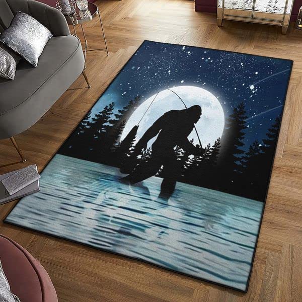 SATIGI Personalized Bigfoot Rug - Fishing Bigfoot Moon Galaxy Area Rug Bigfoot Kitchen Rugs Floor Area Rugs Sasquatch Bigfoot Rug for Home Dining Living Room Bedroom Sasquatch Halloween Runner