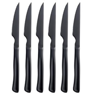 seeshine black steak knife set, 6 piece stainless steel kitchen knife set & kitchen utility knives, 8.7 inch serrated steak knives, dinner knives, sharp knife with ergonomic handles