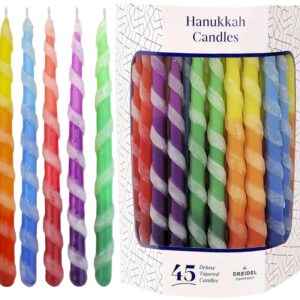 The Dreidel Company Deluxe Twisted Hanukkah Menorah Candles for All 8 Nights of Chanukah, Multicolor (Single)