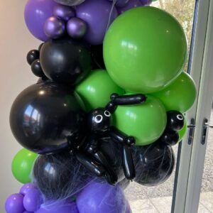 Halloween Balloon Arch Kit, Purple and Black Balloon Halloween Balloon Garland with Ghost Spider Foil Balloons, Black Eye Print Latex Balloons Green Balloons for Halloween Party Decorations Supplies