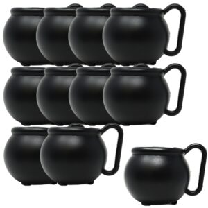 4e's novelty set of 12 black cauldron mugs 12 oz, halloween cauldron cups for drinks - durable bpa-free plastic halloween mugs, witch mug party favors, spooky halloween mugs, decor table party favors