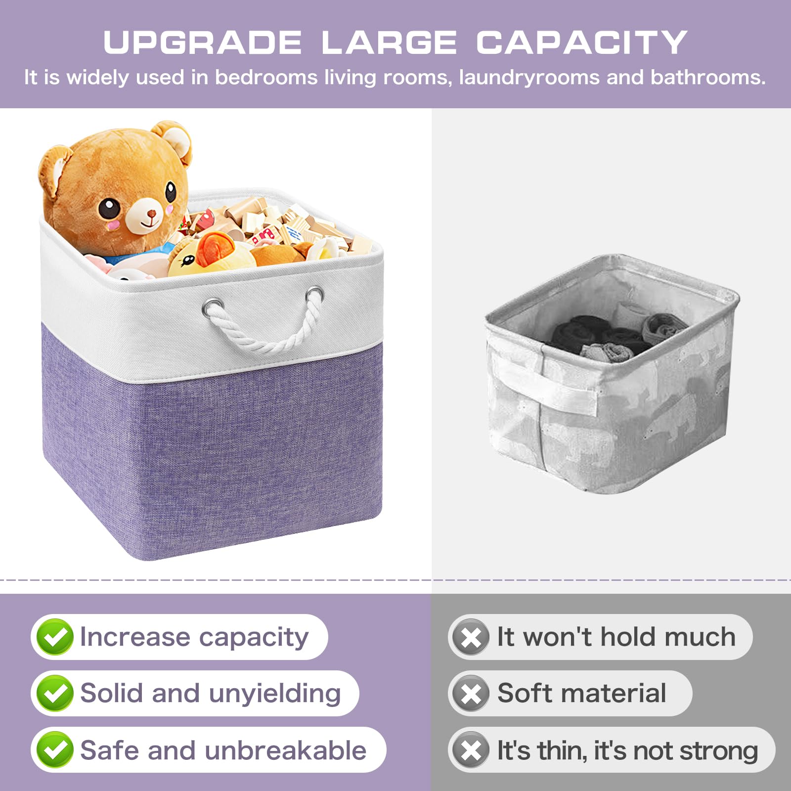 AUSSIY Cube Storage Bin, Collapsible Fabric Storage Bins With Handles, For Clothes Storage, Book , 13×13×13inches, Pack of 6 (White Purple)