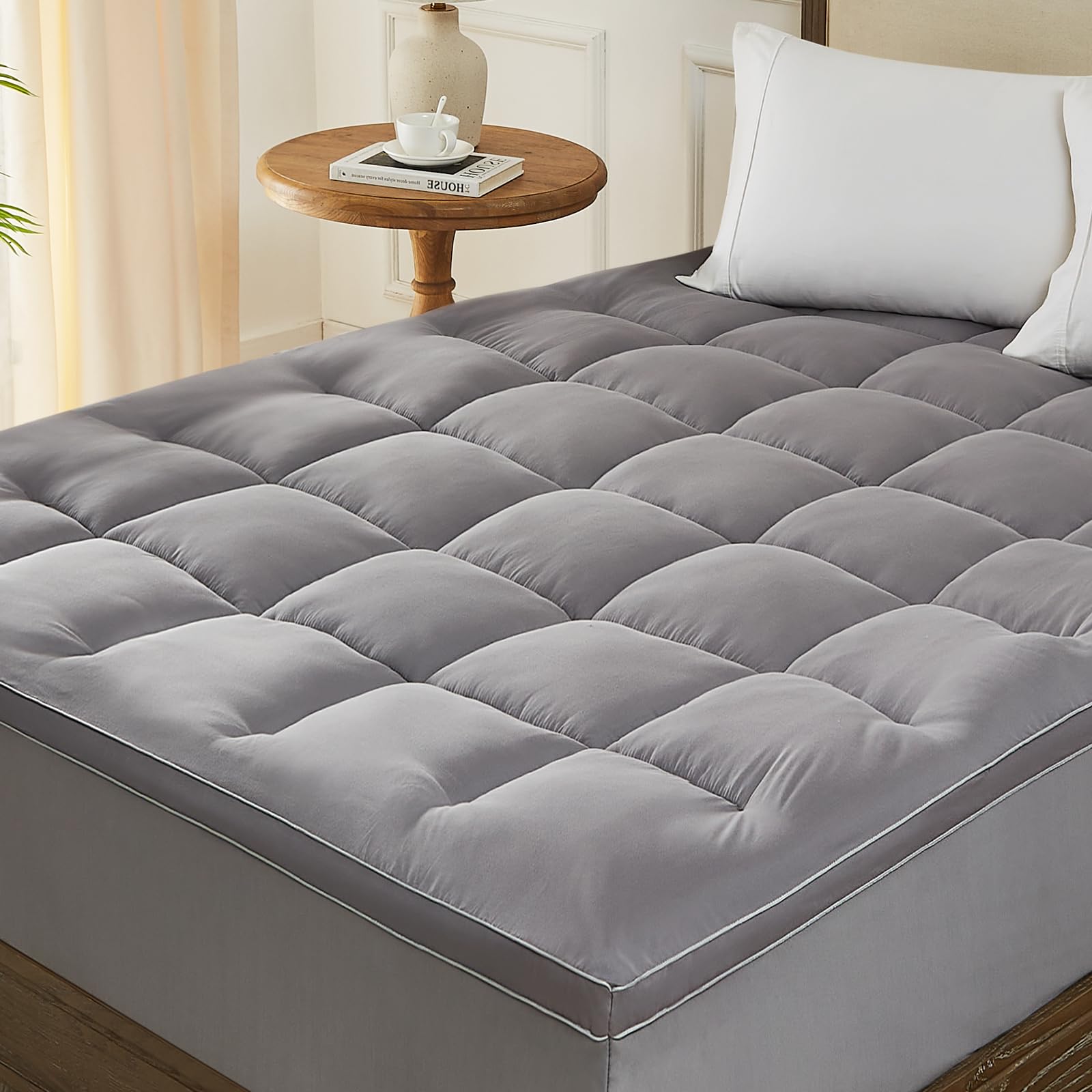 Homemate Mattress Pad Topper Cal King - Cooling Pillow Top Quilted Fitted Mattress Pad Cover for Hot Sleepers - Mattress Pad Cover Plush Bed Topper Down Alternative Soft Mattress Protector for Back