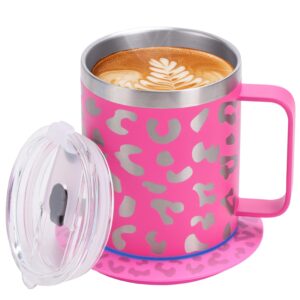 self-heating coffee mug,12oz heated mug,powered by usb dc-5v,10w,131℉ beverage coffee cup warmer with mug for desk,coffee gifts (rose & leopard print)