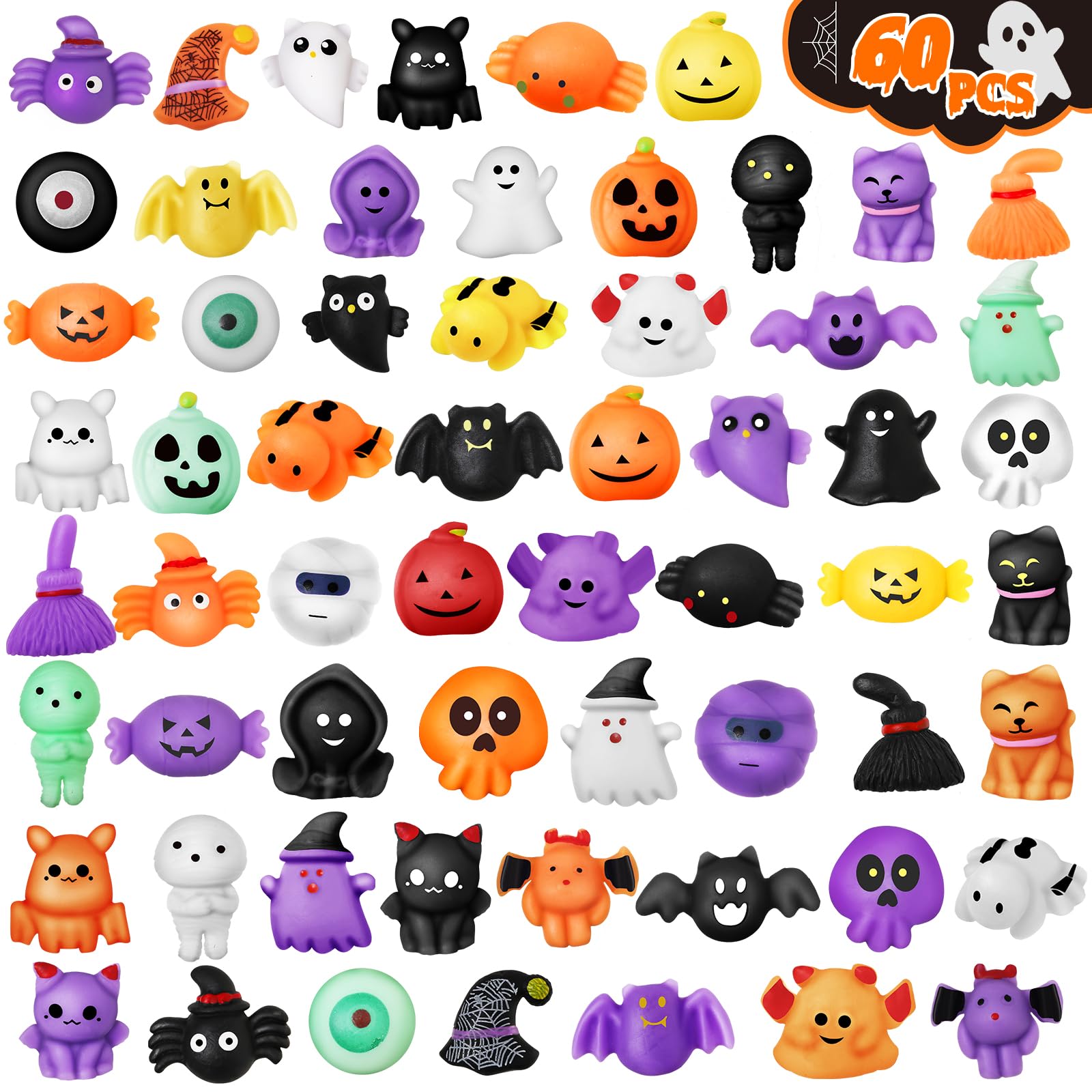 Halloween Party Favors for Kids-60 Pack Halloween Squishy Toys,Mini Stress Relief Toys in Bulk,Halloween Goodie Bag Fillers Gifts for Kids,Trick Or Treat Bags Toys Bulk,School Classroom Rewards Prizes