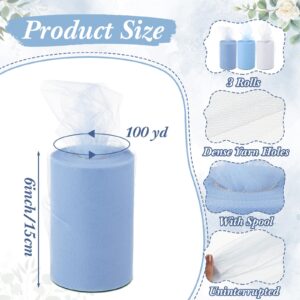 3 Rolls Blue Tulle Tulle Fabric 6 Inch by 100 Yards Tulle Roll Tulle Dress for Girls Tulle Ribbon for Tutu Bow Birthday Baby Shower Wedding Party Decoration(White,Light Blue,Dark Blue,6" x300 Yard)