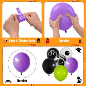 Halloween Balloon Arch Kit, Purple and Black Balloon Halloween Balloon Garland with Ghost Spider Foil Balloons, Black Eye Print Latex Balloons Green Balloons for Halloween Party Decorations Supplies