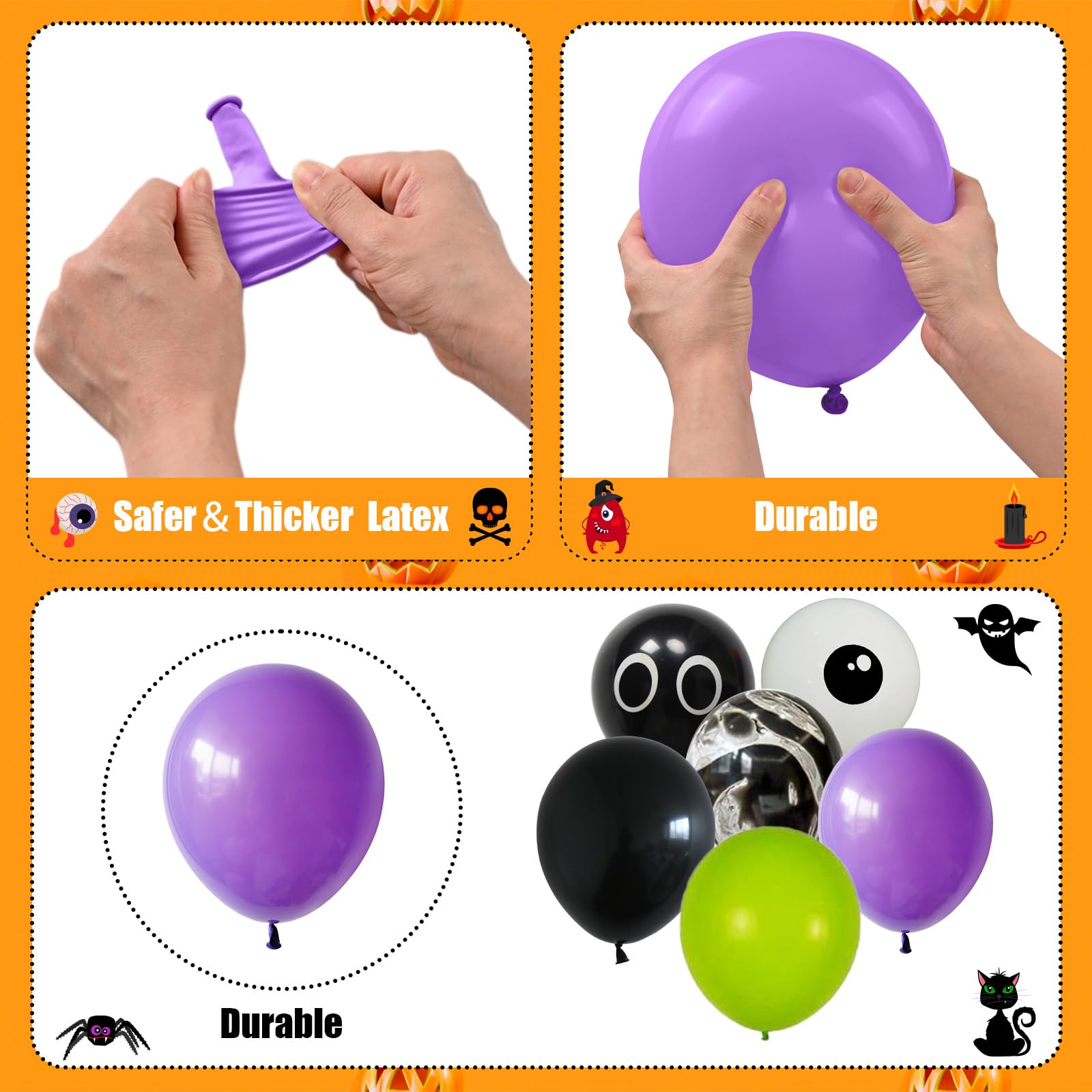 Halloween Balloon Arch Kit, Purple and Black Balloon Halloween Balloon Garland with Ghost Spider Foil Balloons, Black Eye Print Latex Balloons Green Balloons for Halloween Party Decorations Supplies