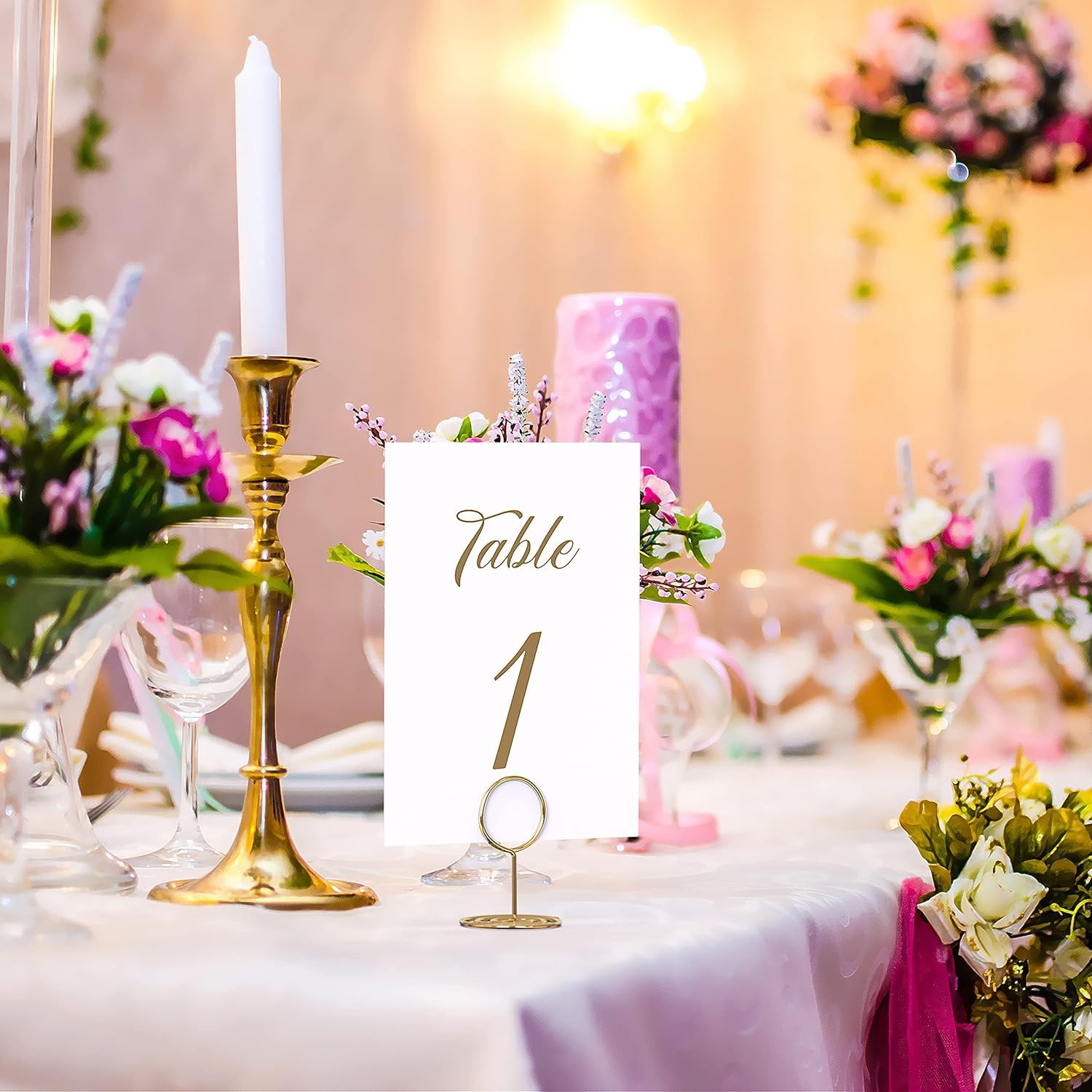 LittleLala 20Pack Mini Table Number Holders 1.97in/50mm | Available in 3 Sizes | Gold table number holders, Table Card Holders, Table Number Stands for Wire Picture Holder at Wedding Party Office