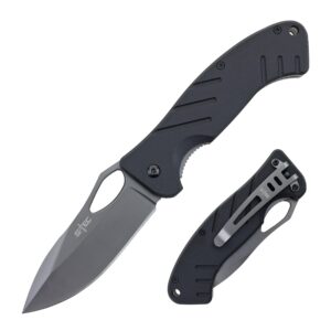 s-tec pocket folding knife with g10 handle w/pocket clip, 3.35 inch 440 stainless steel blade, 8.0 inch overall length, edc knife, manual operation, smooth nylon pivot washer, ts018 (black)