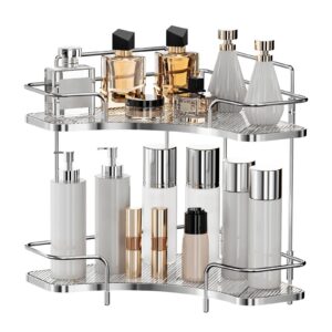 corner bathroom countertop organizer, 2 tier makeup organizer for vanity and bathroom countertop perfume tray, make up organizers and storage, corner storage organizers for bathroom, dresser, kitchen