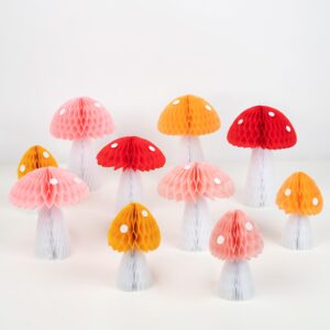 meri meri honeycomb mushroom decorations (pack of 10)