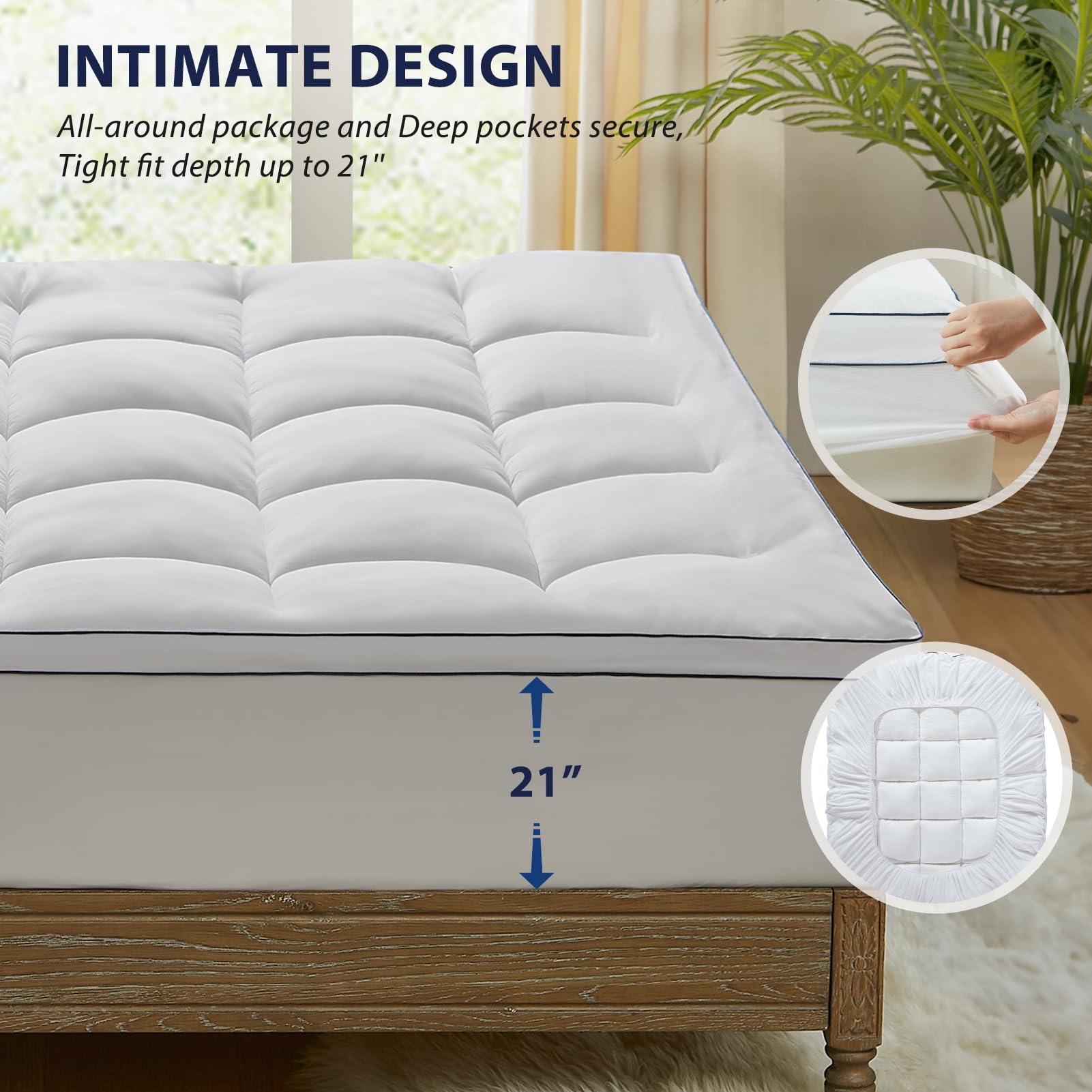 Homemate Mattress Pad Topper - Cooling Mattress Pad Cover Plush Bed Topper Quilted Fitted Pillow Top Cover for Back - Mattress Pad Down Alternative Ultra Soft Mattress Protector for Hot Sleepers