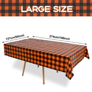 Vedran 3 Pack Halloween Plastic Tablecloth Decorations, Orange and Black Checkered Background Disposable Tablecloth, 54 x 108 Inch Rectangular Tablecloth for Halloween Party Decorations