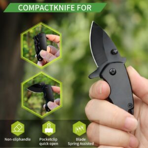 Small Folding Pocket Knife for Men – Compact EDC Keychain Knife with Clip for Camping, Hiking, Everyday Use, Black