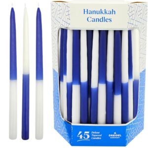 the dreidel company deluxe tapered hanukkah menorah half and half navy blue and white, candles for all 8 nights of chanukah (single)