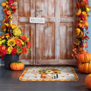 Suttmin 2 Pieces Thanksgiving Fall Kitchen Rugs Hello Fall Mats Pumpkin Sunflower Orange Maple Leaf Mat Floor Rug for Holiday Autumn Thanksgiving Home Decor, 17 x 29 Inches, 17 x 47 Inches