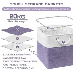 AUSSIY Cube Storage Bin, Collapsible Fabric Storage Bins With Handles, For Clothes Storage, Book , 13×13×13inches, Pack of 6 (White Purple)