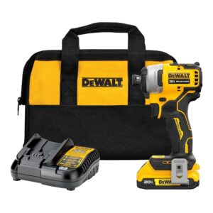 dewalt atomic 20v-max brushless/cordless compact 1/4 in. impact driver kit w/charger, 2.0ah-battery, bag&belt clip