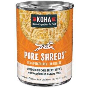 koha pure shreds chicken entrée for dogs, 12.5oz cans (pack of 12)