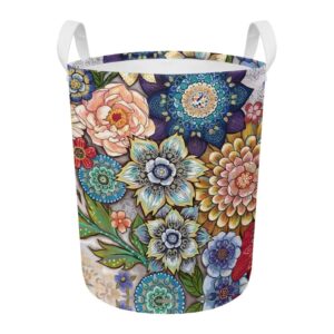 eheartsgir bright blossom boho flower freestanding laundry basket with durable handle storage hamper collapsible laundry baskets for home office