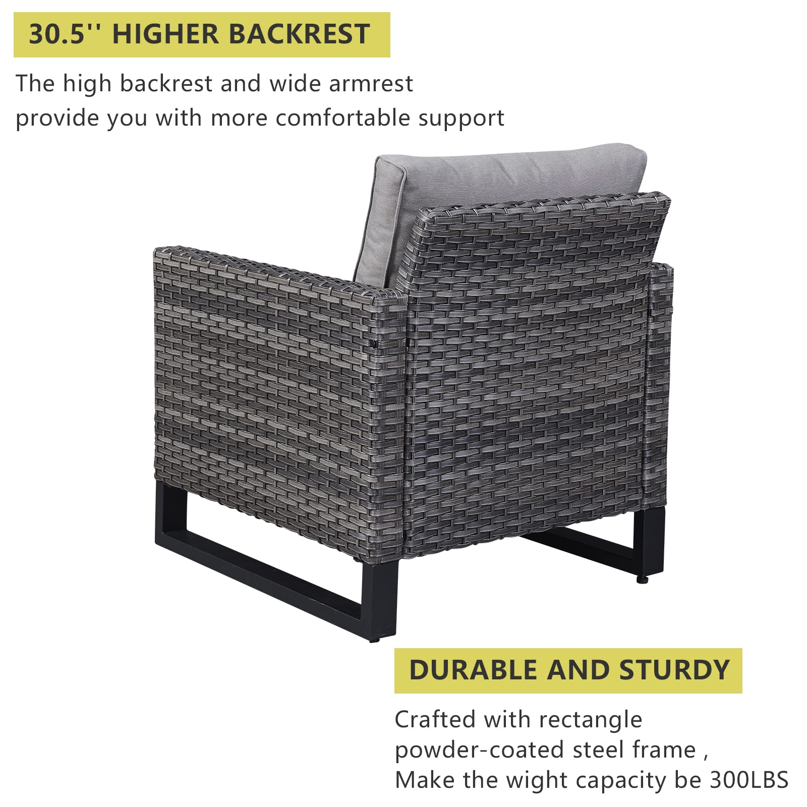 HUMMUH Outdoor Chairs PE Wicker Patio Dining Chairs Set of 2 High Back Metal Frame Porch Chairs with 4 inch Seat Cushions