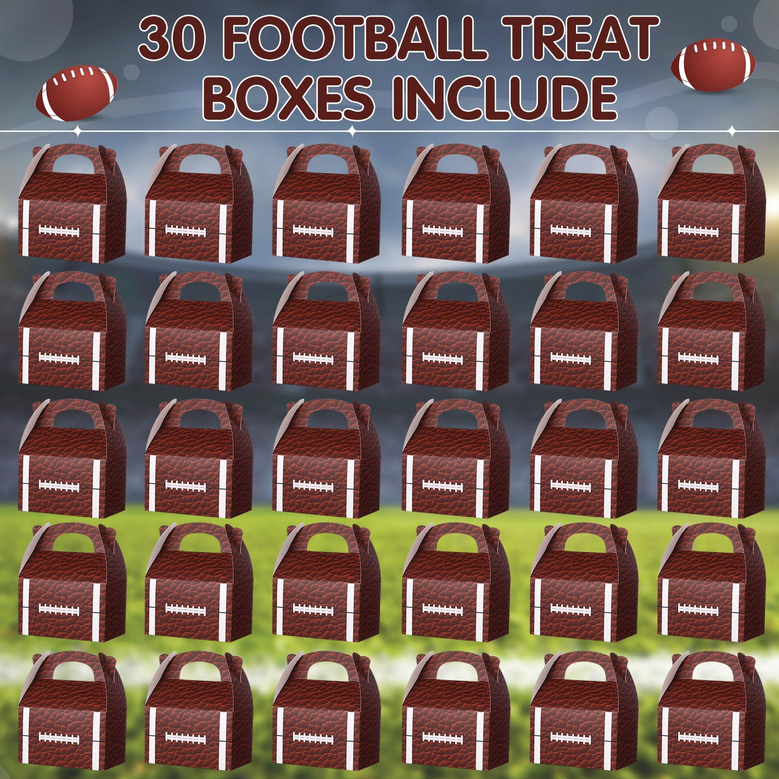 Aoriher 30 Pcs Football Party Favors Football Treat Boxes Theme Party Gift Box with Handles Party Decorations Gift Wrap Bags Cardboard Boxes Candy Snack Goody Bags Basketball Football Party Supplies