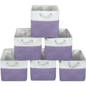 AUSSIY Cube Storage Bin, Collapsible Fabric Storage Bins With Handles, For Clothes Storage, Book , 13×13×13inches, Pack of 6 (White Purple)