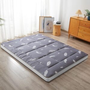 YOSHOOT 6 Inch Extra Thick Japanese Futon Floor Mattress, Foldable Mattress Tatami Pad Mattress for Adults Floor Bed Roll Up Mattress Guest Mattress, Grey Feather, Queen