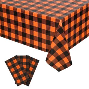 vedran 3 pack halloween plastic tablecloth decorations, orange and black checkered background disposable tablecloth, 54 x 108 inch rectangular tablecloth for halloween party decorations