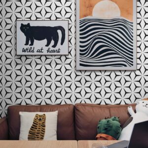 Heroad Wall Paper Peel and Stick Modern Black and White Wallpaper Peel and Stick Boho Geometric Contact Paper for Cabinets and Drawers Renter Friendly Self-Adhesive Removable Waterproof 17.7” x 118”