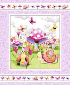 susybee sloane the snail sb20409 545 light orchid 36" quilt panel fabric