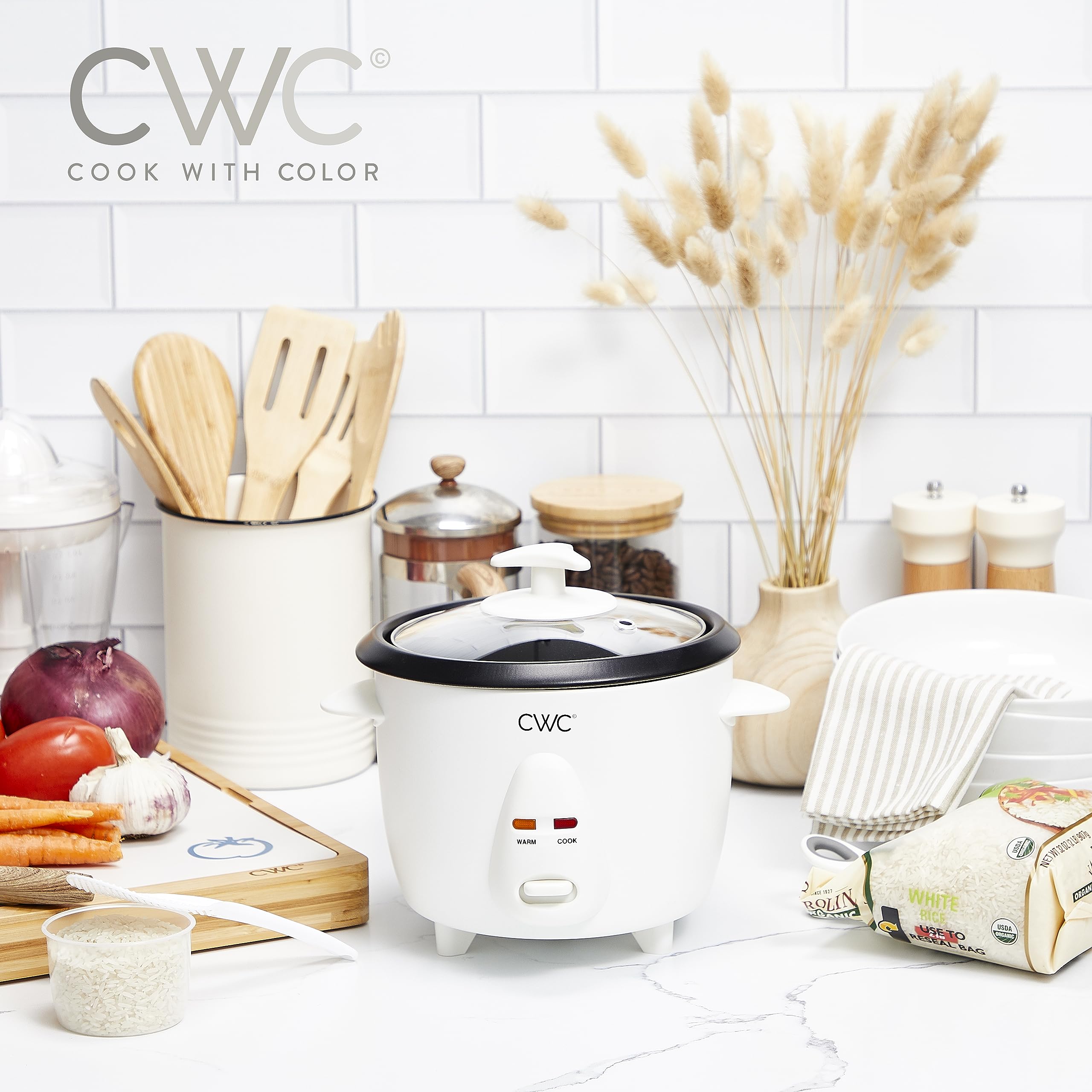 COOK WITH COLOR 6 Cup Rice Cooker 300W - Effortless Cooking and Greatly, Cooks 3 Cups of Raw Rice for 6 Cups of Cooked Rice, Cream