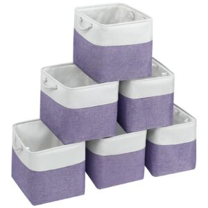 aussiy cube storage bin, collapsible fabric storage bins with handles, for clothes storage, book , 13×13×13inches, pack of 6 (white purple)