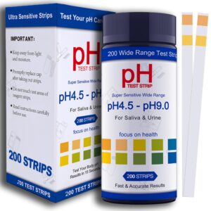 ph test strips for urine & saliva - 200ct urine ph test strips for humans, fast & accurately track & monitor your ph level (4.5-9.0ppm) in seconds, quick & easy to test alkaline & acid levels in body