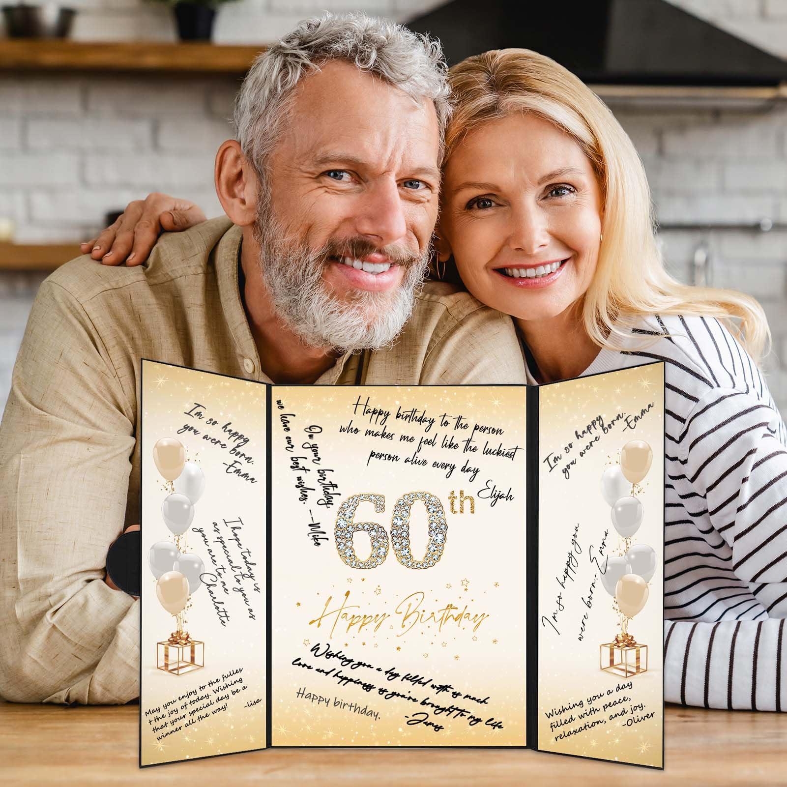 Crenics 60th Birthday Decorations for Men Women, Creative 60th Birthday Guest Book Alternative, 60th Birthday Signature Book Poster 18 x 12 inch, Great 60th Birthday Gifts