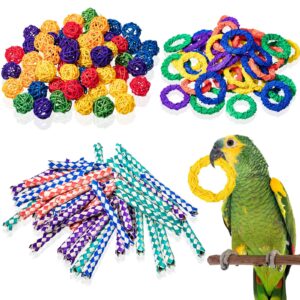 hiboom 200 pcs bird toys with 100 finger traps 60 rattan balls parrot wicker balls and 40 bird vine rings, cockatiel toys parakeet chewing toys pet cage toys for budgies, cockatoos, parakeets