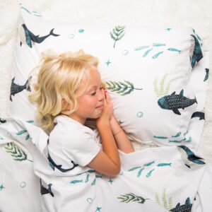 Where The Polka Dots Roam Nautical Ocean Full Bedding Set - 4 Piece Super Soft Kids Bed Set with Fitted Sheet, Flat Sheet, and Pillowcases - Underwater Sea Creatures Design for Boys Girls Room Décor