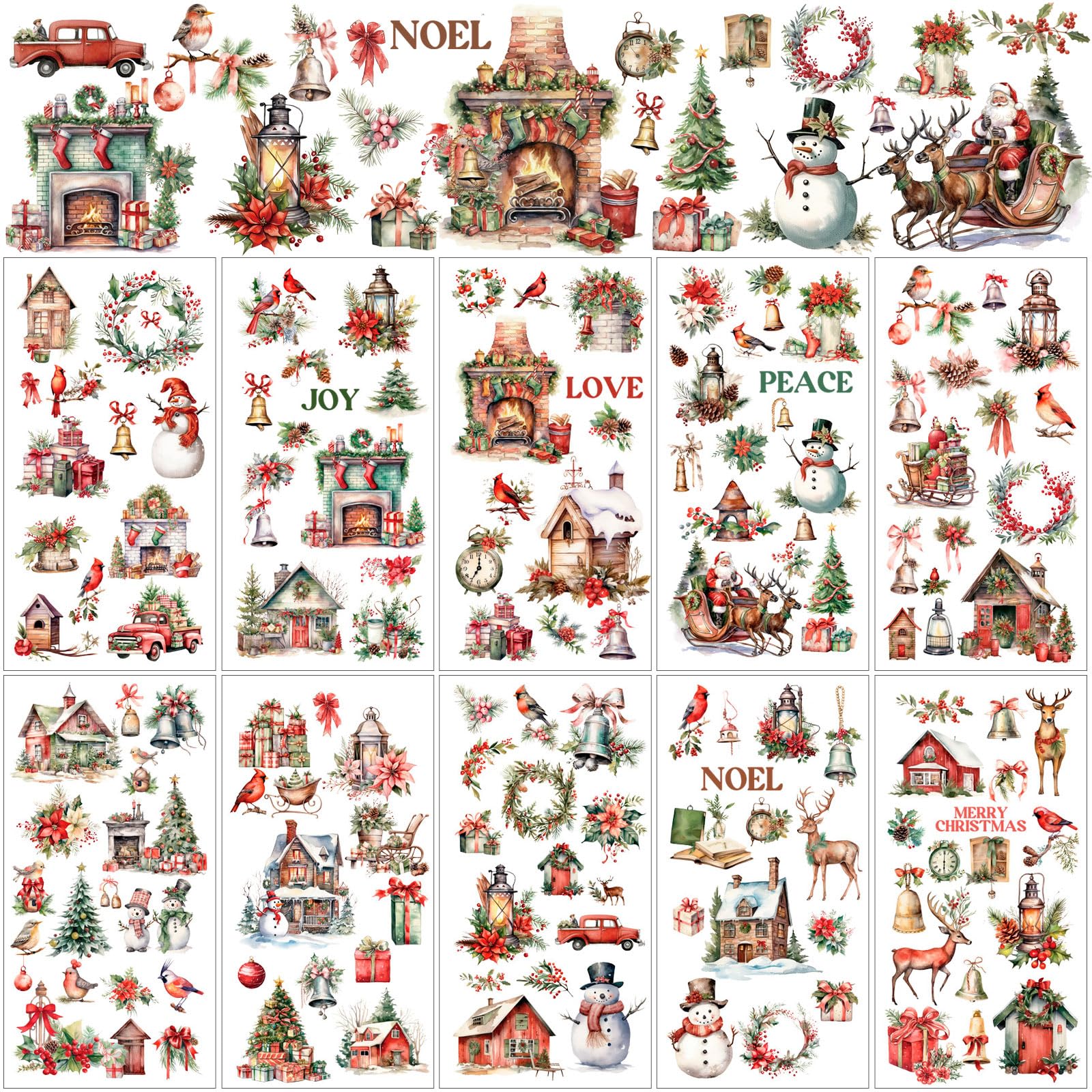 Lincia 10 Sheets Christmas Rub on Transfers for Crafts and Furniture Rub on Transfers Stickers Snowman Vintage Reindeer Gnome Vintage Decals for Home DIY Craft 5.91 x 11.81(Cute Holiday)