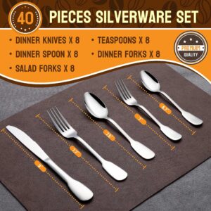 HaWare 18/10 Stainless Steel Flatware, 40-Piece Silverware Set for 8, Premium Cutlery Set for Home Restaurant, Include Knife Fork Spoon, Ergonomic Design Eating Utensils Tableware, Dishwasher Safe