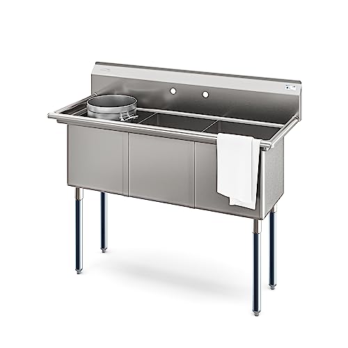 KoolMore 51 in. Three Compartment 18-Gauge Stainless-Steel NSF Commercial Kitchen Sink, Bowl Size 15x15x14, with Three Basins and Pre-Drilled Faucet Holes for Restaurants and Cafes (KM-SC151514-N3)