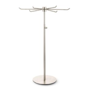 bjewego rotating keychain display stand - height-adjustable brushed silver metal jewelry organizer - long necklace display stand with 6 hook - scratch-resistant display racks for craft shows